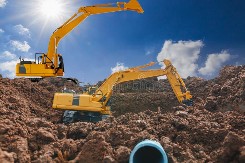 Excavator Digging the Soil in the Construction Site. Stock Photo ...