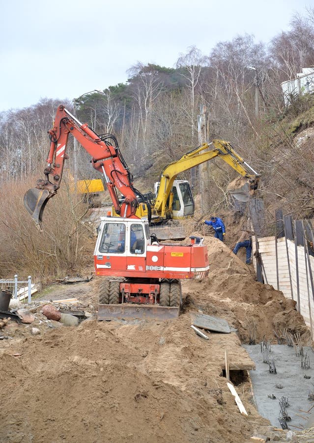 Two Excavators Work at Soil Movement Editorial Photo - Image of soil ...