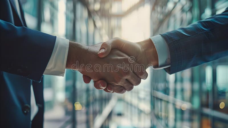 Two Executives in Powerful Handshake with Intense Eye Contact in Modern ...