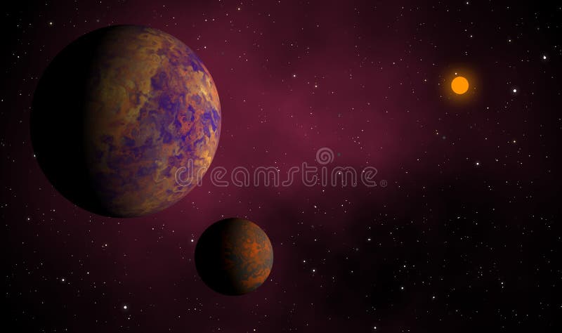 Two Exoplanets in Alien Solar System Background Stock Illustration ...