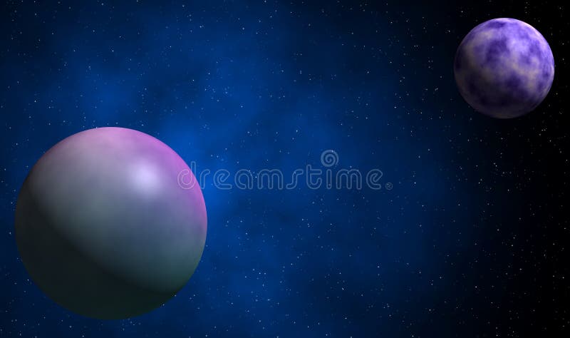 Two Exoplanets in the Distance Galaxy with Blue Gas Clouds Stock ...