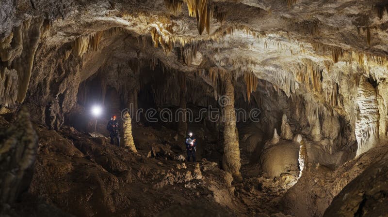Exploring the Mysteries of a Luminous Underground Cave with Stalactites ...