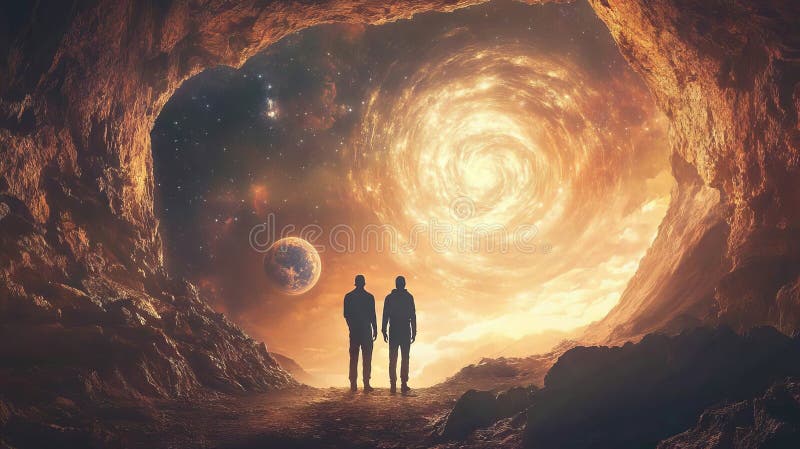 Two Explorers are Portrayed in a Digital Painting, Transitioning from a ...