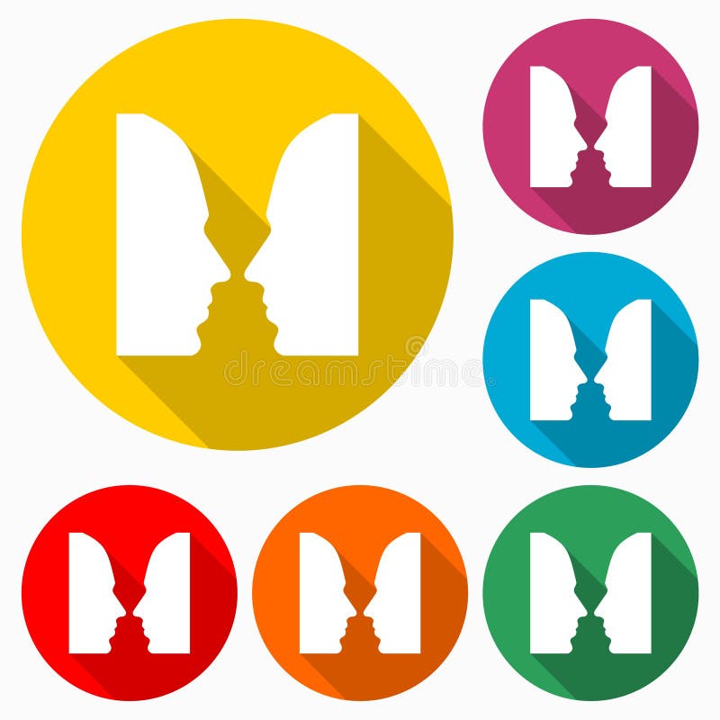 Two Face Profile View, Optical Illusion Icon or Logo, Color Set with ...