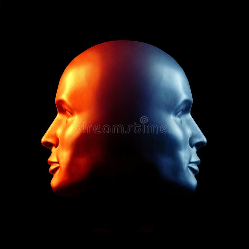 Two-faced Head Statue, Blue and Gold Stock Image - Image of deception ...