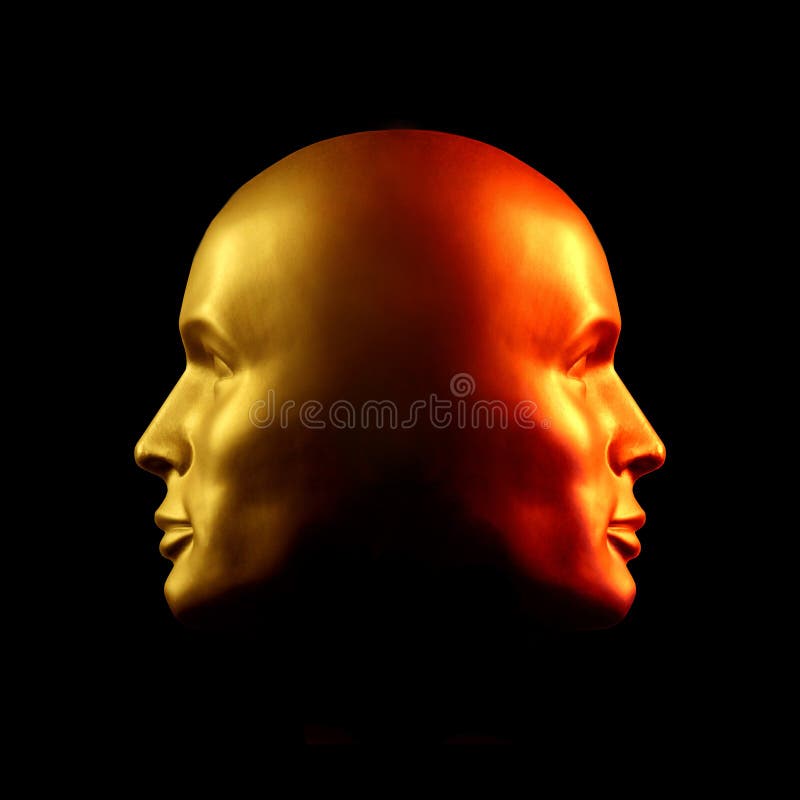Two-faced Head Statue, Red and Gold Stock Image - Image of ...