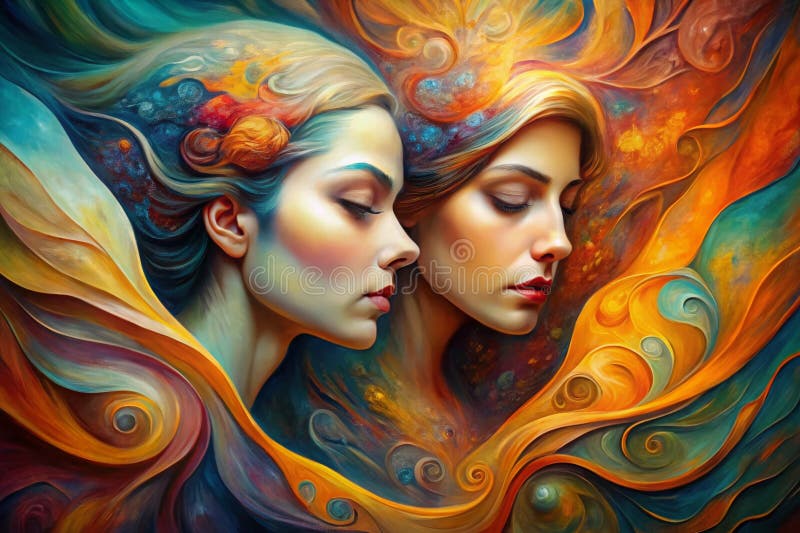 Two Faces Merge in a Dreamlike Abstract Painting a Visual Exploration ...