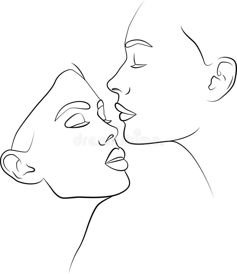 Two Faces In One Line A Continuous Line Two Female Faces Stock Vector