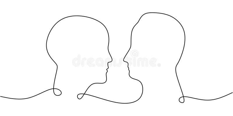 Two Faces in Profile, Facing Each Other, in Continuous One Line Drawing ...