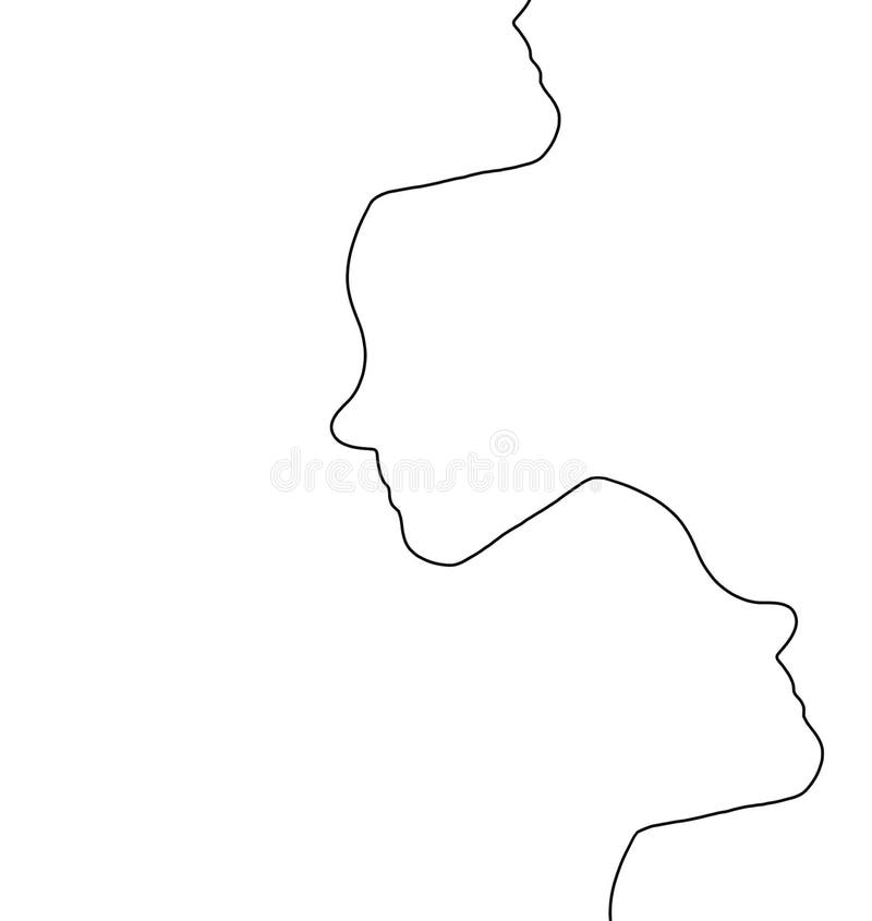 Two Faces Lines Silhouette Black and White Illustration, People Stock ...
