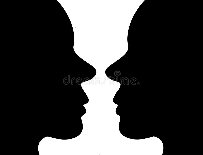 Two Faces Silhouette Black and White Illustration, People Stock ...
