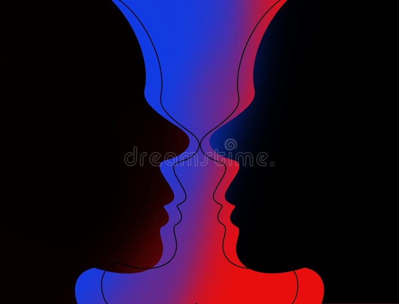 Two Faces Silhouette Black and White Illustration, People Stock ...