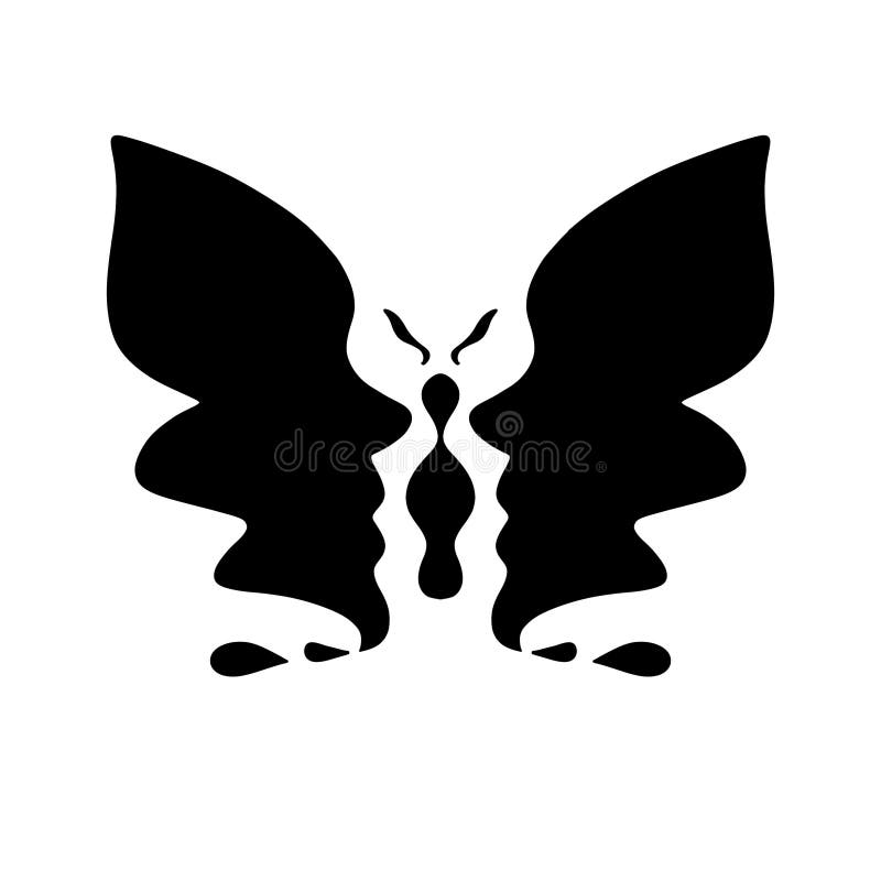 Two Faces Silhouette on White Baclground Butterfly Shape Stock ...