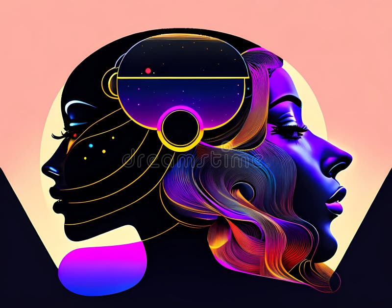 Two Faces - AI Generated Artwork Stock Illustration - Illustration of ...
