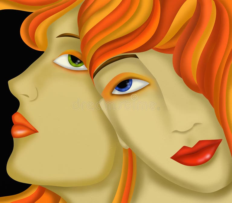 Two faces of women stock illustration. Illustration of smooth - 33650091