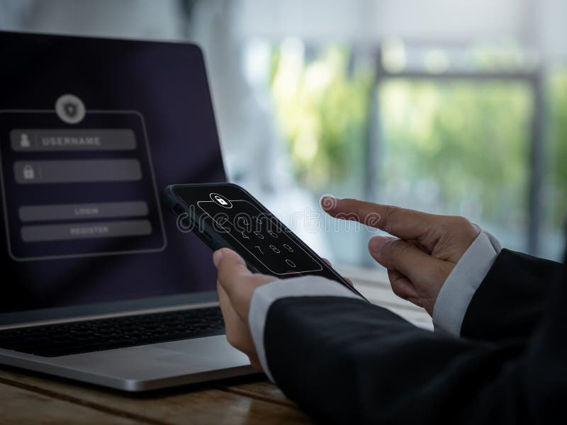Two Steps Authentication Concept. Virtual Safety Shield Icon while ...