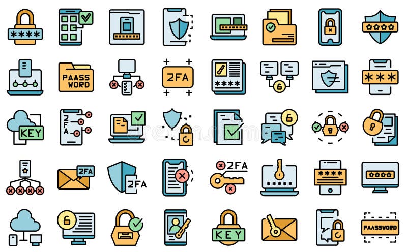 Two Factor Authentication Icons Set Vector Flat Stock Vector - Illustration of step, black ...