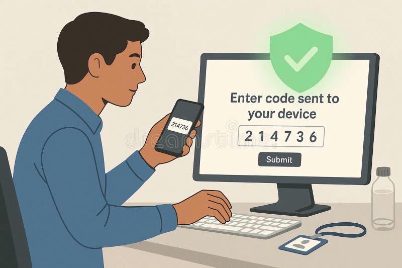 Two-Factor Authentication: User Entering Code on Computer and Phone ...