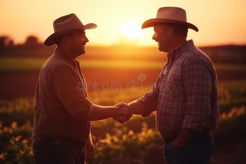 Two Farmers Shake Hands on Field Stock Illustration - Illustration of ...