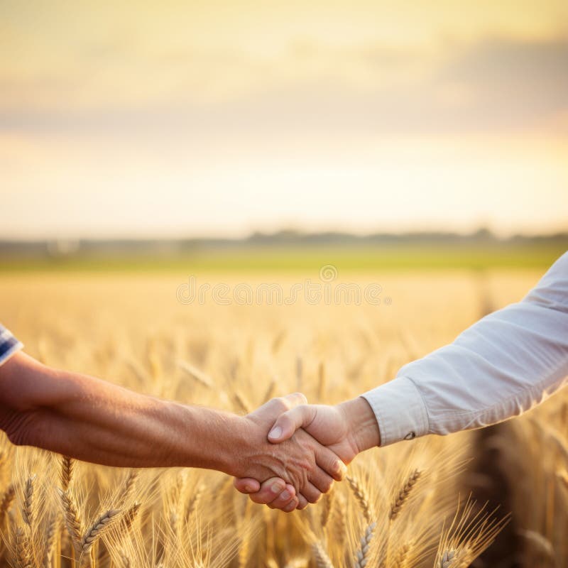 Two Farmers Shake Hands in Front of Field Stock Image - Image of light ...