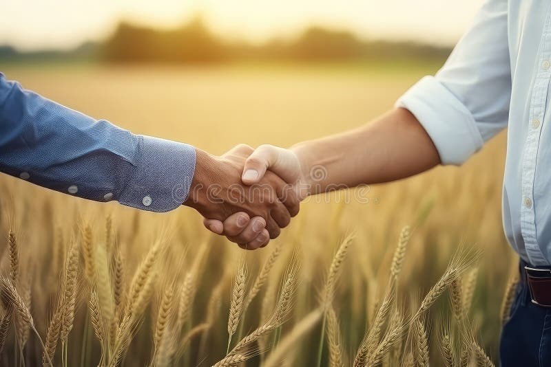 Two Farmers Shake Hands in Front of Wheat Field Stock Image - Image of ...