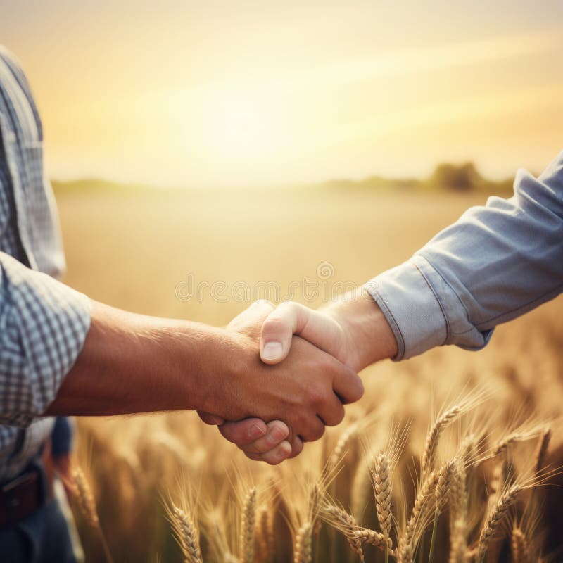 Two Farmers Shake Hands in Front of Field Stock Illustration ...