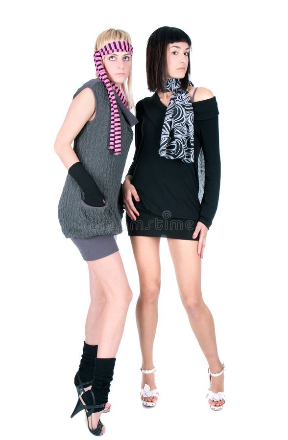 Two Fashionable Pretty Women Standing and Posing Stock Photo - Image of ...