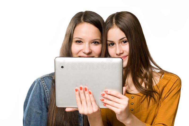 Teenagers Having Fun with a Tablet Computer. Stock Image - Image of ...
