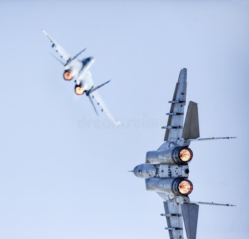 Two Fast Fighter Jets Battle Stock Image - Image of defence, force ...