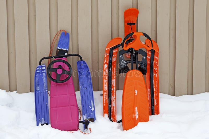 Two Fast Sledges To Ride on the Ski Slope Stock Photo - Image of ...