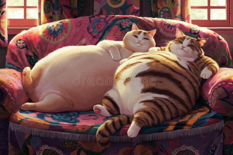 Two Fat Cats are Laying on a Couch Together, AI Stock Image - Image of ...