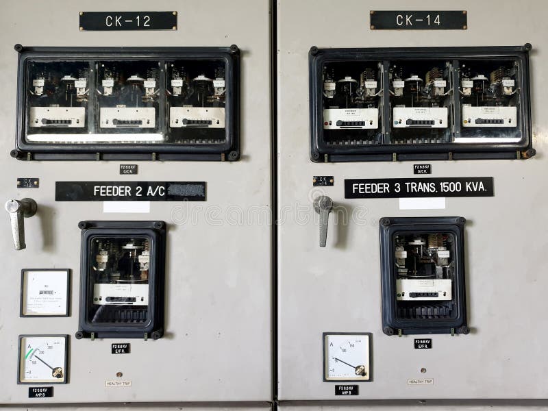 Two Feeders of Medium Voltage Protection Relay Pane Stock Image - Image ...