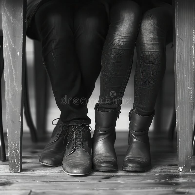 Two Feet Touching Under a Table, a Playful and Affectionate Gesture of ...