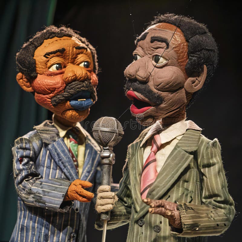 Two Felt Puppets Exaggerated Features Engage Conversation One Holding ...