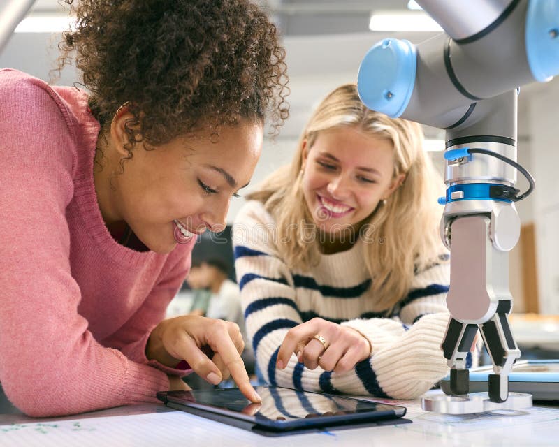 Two Female College or University Engineering Students Using Digital ...