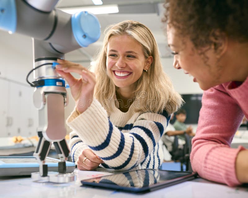 Two Female College or University Engineering Students Using Digital ...