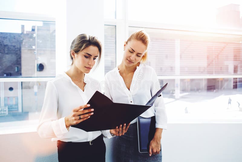 Two Female Confident Leaders Having Conversation about Their Successful ...