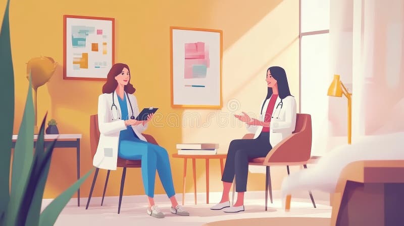 Two Female Doctors Discussing in a Bright Modern Office Space Stock ...