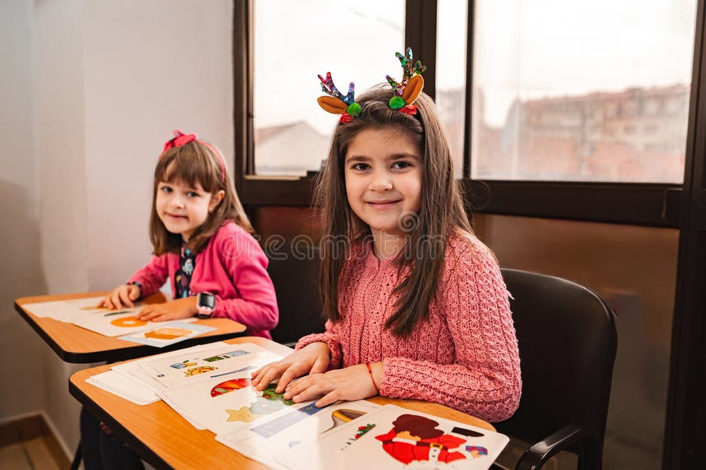 Two Female Elementary Students Together at Language School Stock Image ...