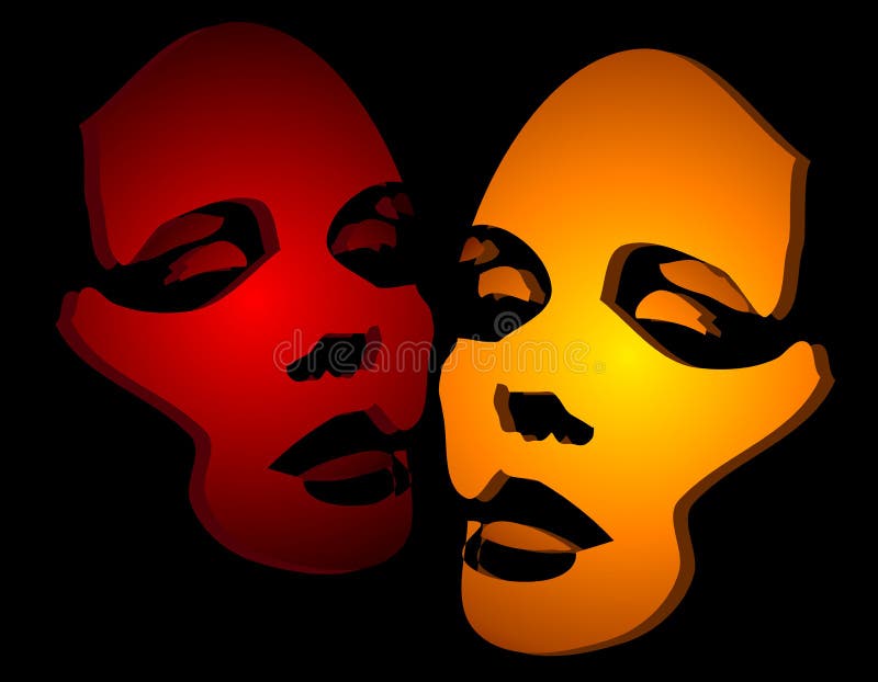 Two Female Face Mask Silhouettes on Black Stock Illustration ...