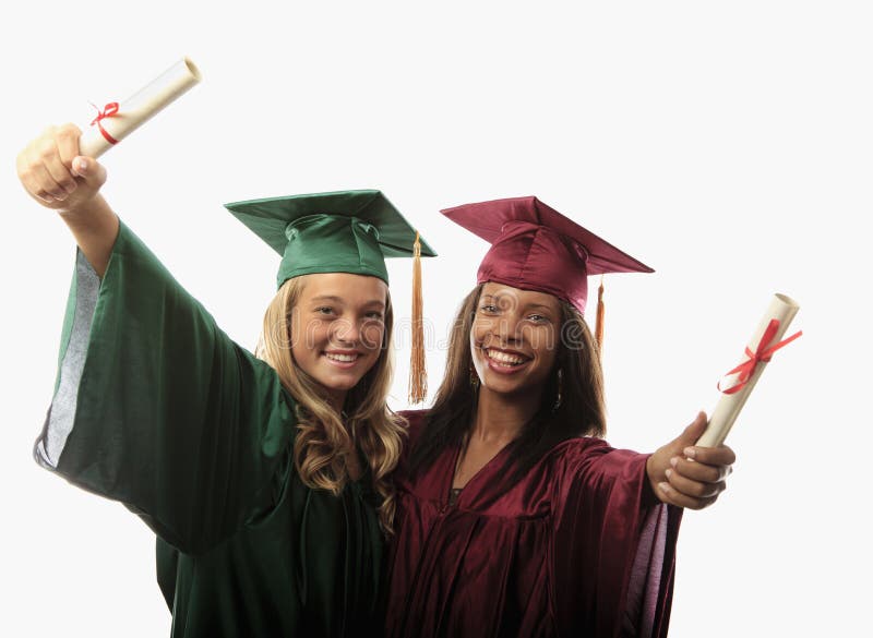 Two Female Graduates in Cap and Gown Stock Image - Image of woman ...