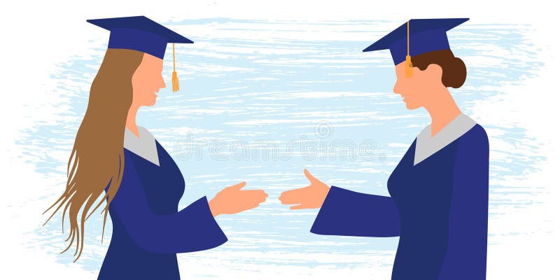 Two Female Graduates Students Shake Hands on Graduation Event. Vector ...