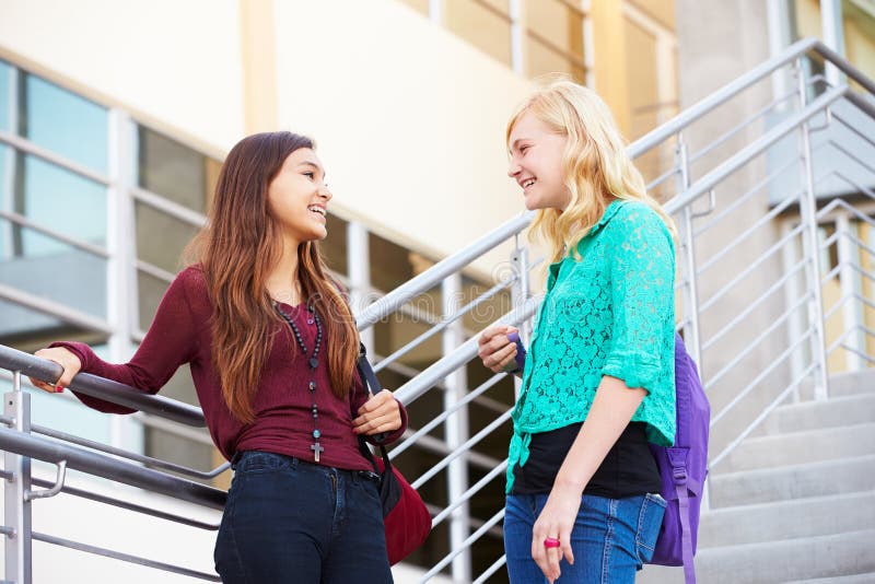 Two Female High School Students Standing Outside Building Stock Image ...