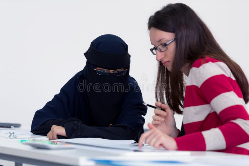 Two Female Multiethnic University Architecture Students Working on ...