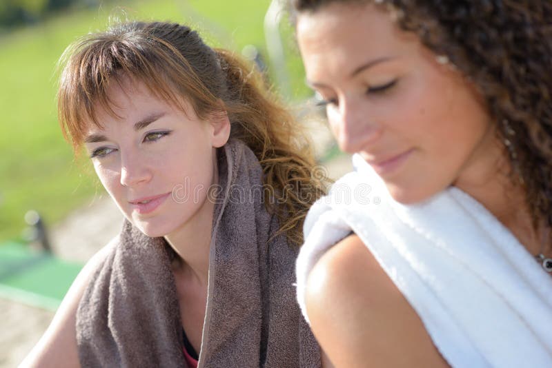 Two Female Sportswomen Resting Stock Image - Image of people, adult ...