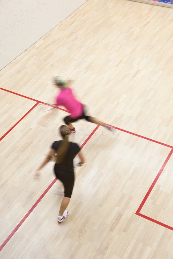 Squash Sport - Women Playing on Gym Court Stock Photo - Image of ...