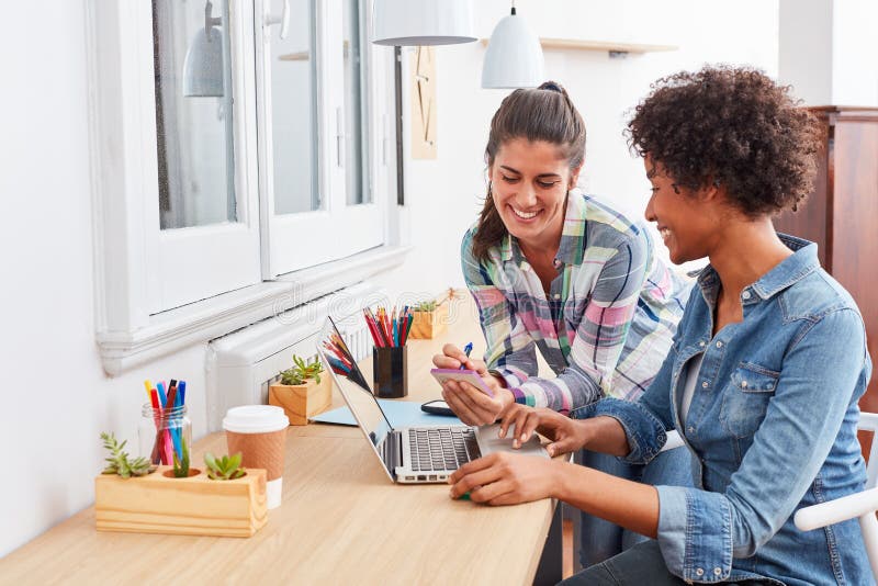 Two Female Students are Learning Together Stock Image - Image of office ...