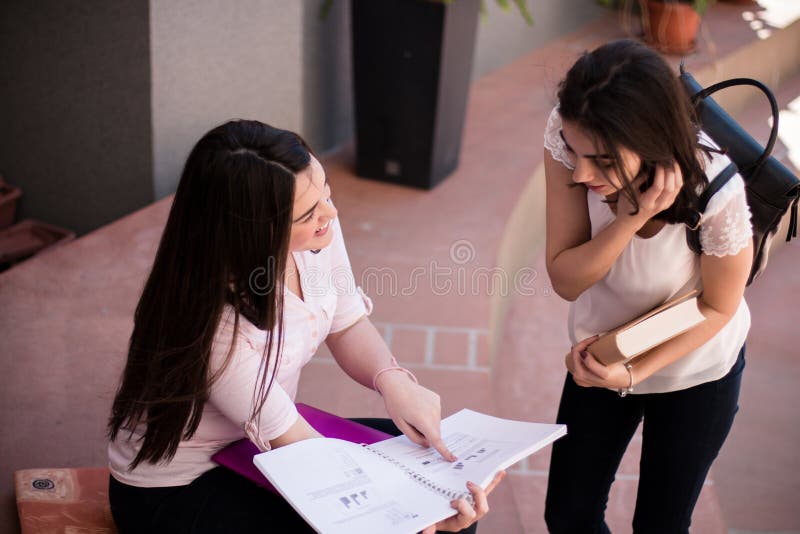 Two Female Students Preparing for Exams Together Outdoors Stock Photo ...
