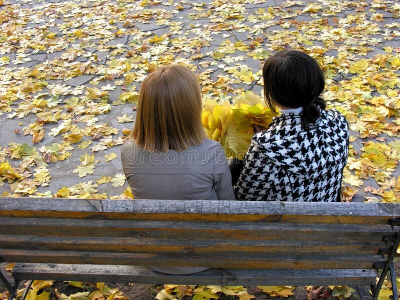 Two Female Students Resting in the Autumn Park Stock Image - Image of ...