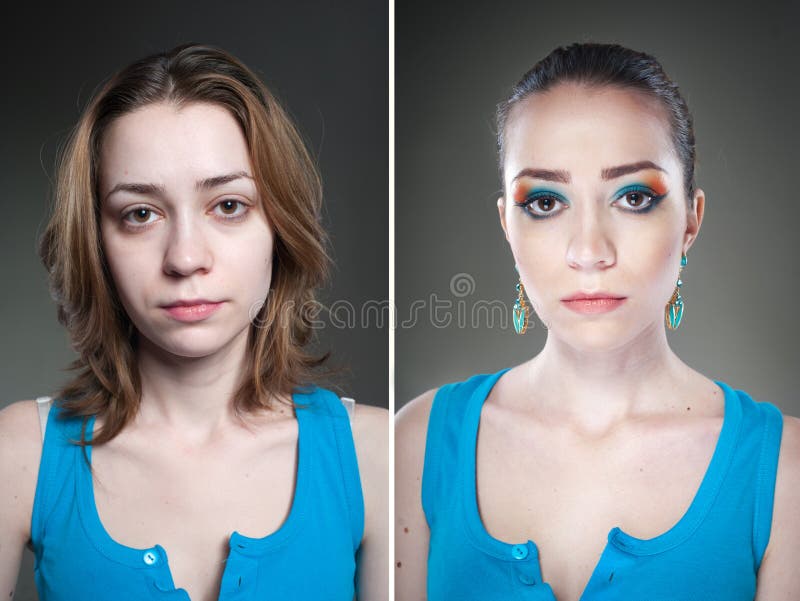 Two Female Studio Portraits before and after Stock Photo - Image of ...